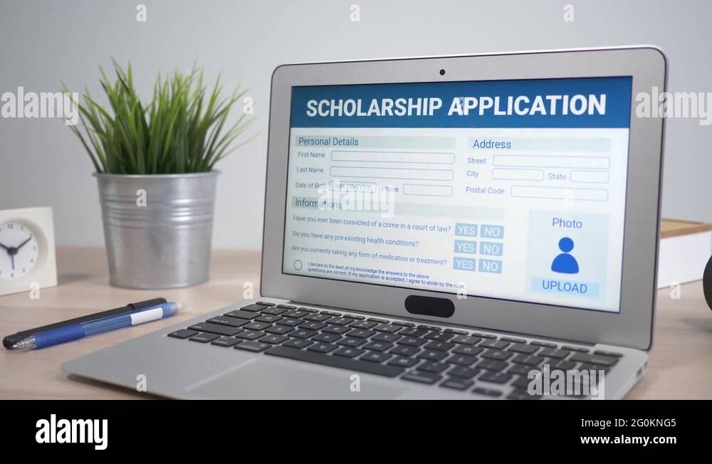 Scholarship Application Form Online Concept on Laptop Computer Screen ...