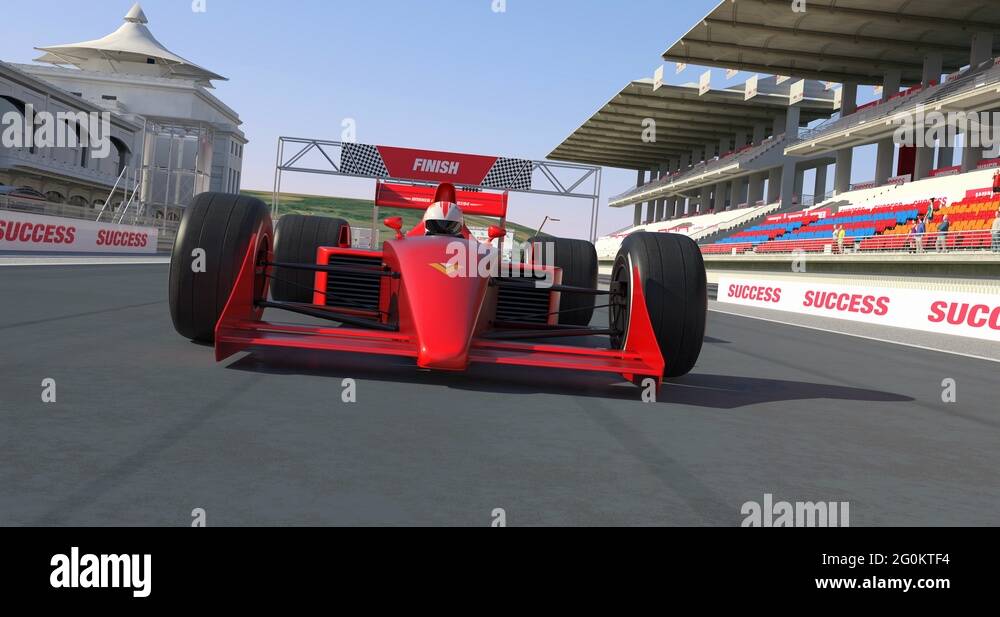 Red Formula Car Crossing Finish Line And Winning The Race - 4K 3D ...