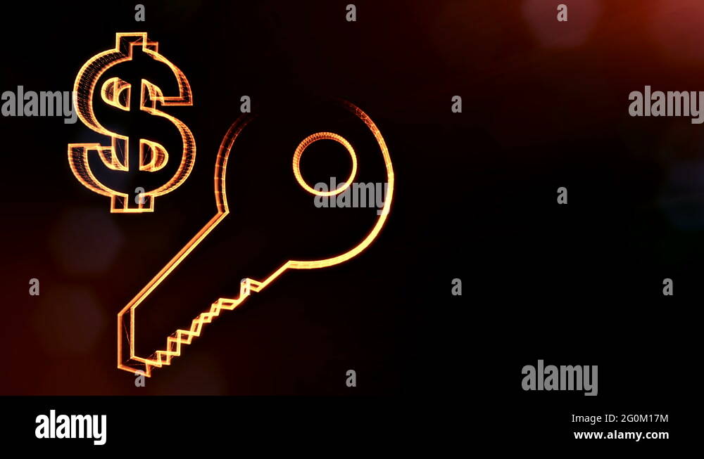 dollar sign and emblem of key. Finance background of luminous particles ...