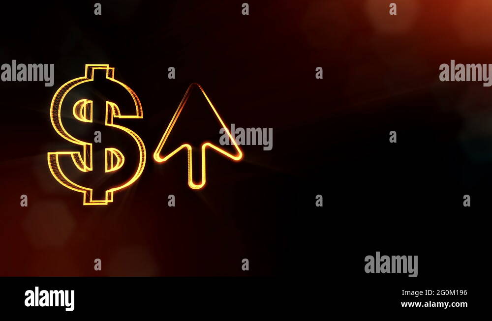 dollar sign and emblem of arrow. Finance background of luminous ...