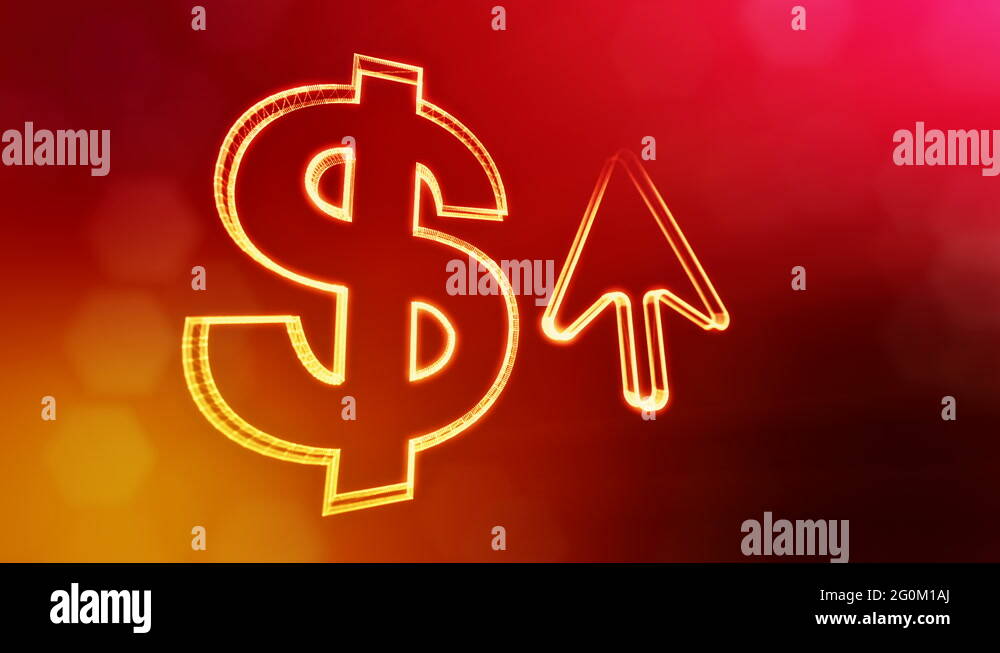 dollar sign and emblem of arrow. Finance background of luminous ...