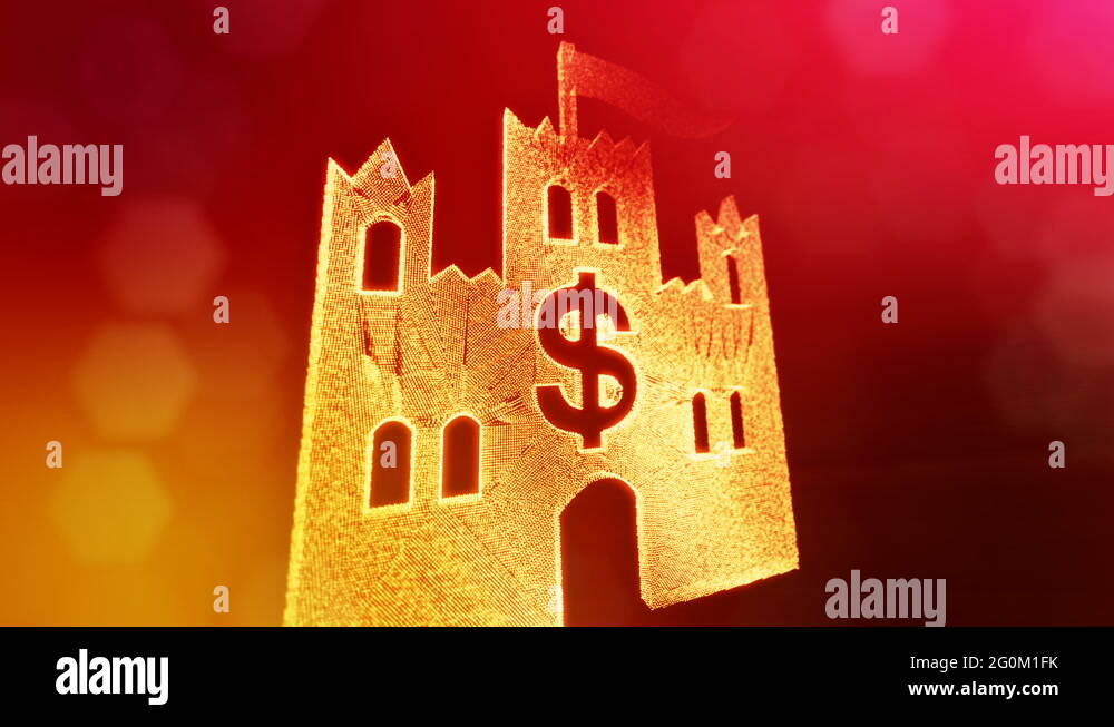 dollar sign in emblem of castle. Finance background of luminous ...