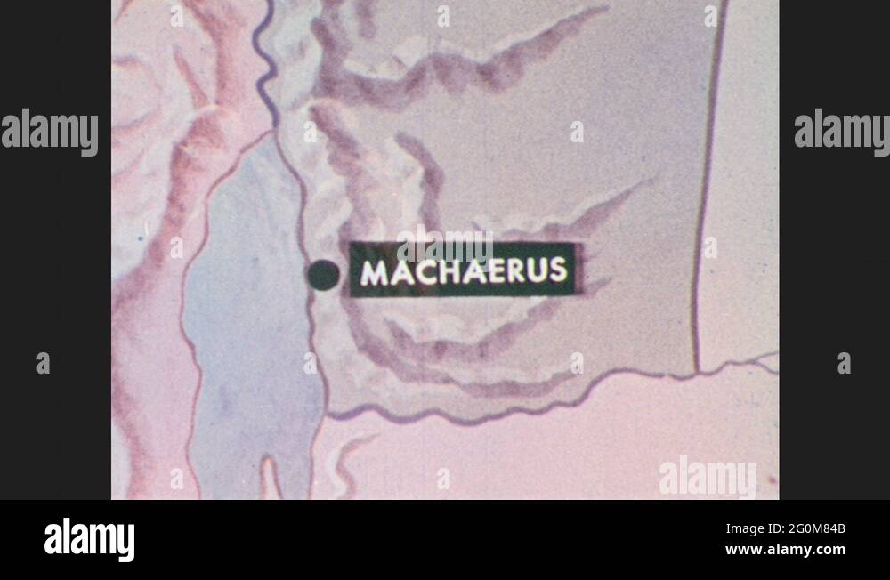 1950s: View of map centered on point labelled Machaerus pans northwest ...