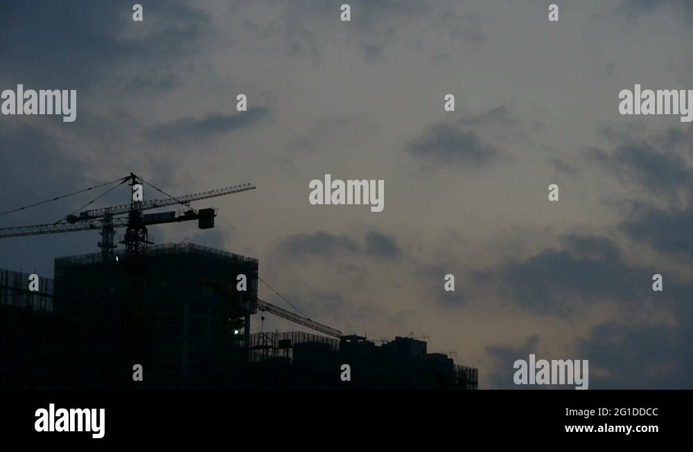 Dark clouds cover sky at night,building high-rise,House silhouette ...