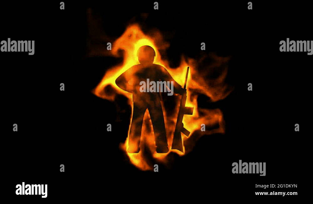 burning soldier with machine gun,fire war sign Stock Video Footage - Alamy