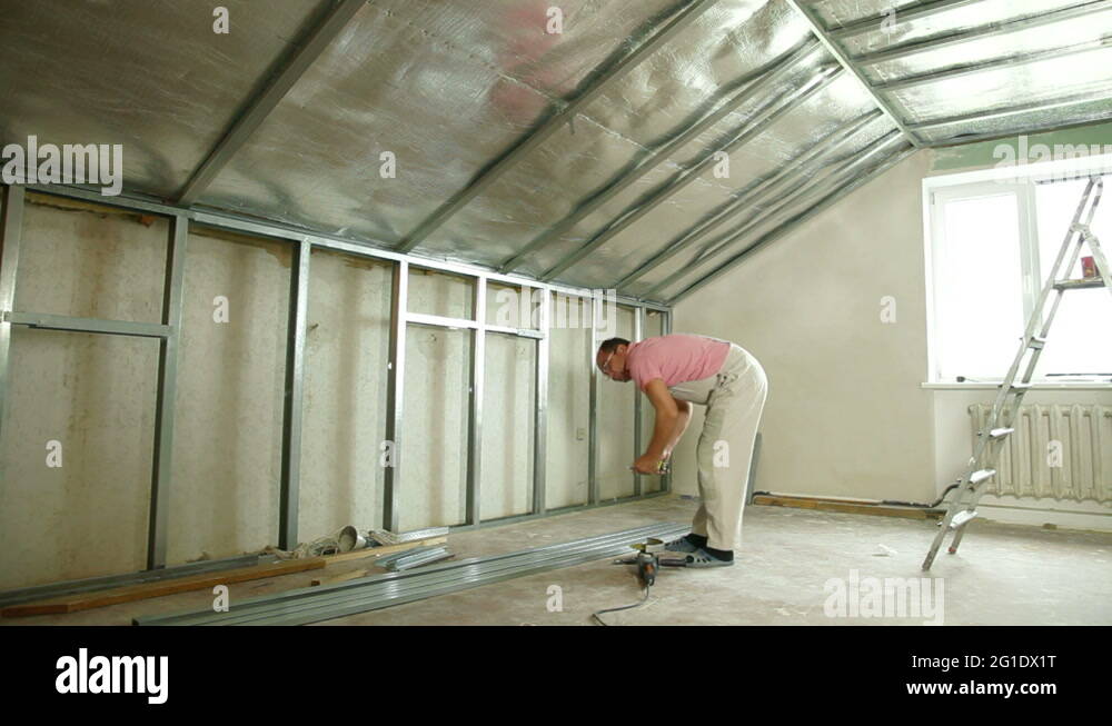 Installation of gypsum plasterboard ceilings Stock Video Footage - Alamy