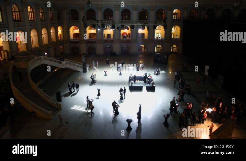 People walk in hall and talk after Ceremony of rewarding Stock Video ...