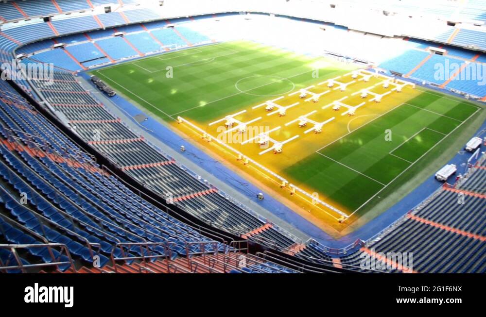 Panorama of Santiago Bernabeu stadium with Light system Stock Video ...