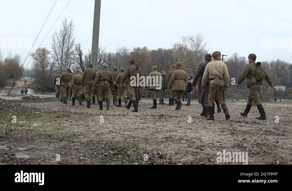 Reconstruction of military scene period 1943 year WW2 in Ukraine. Rank ...
