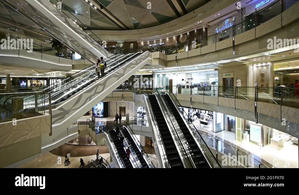 Shopping mall Escalator,shanghai china,ultra wide angle lens Stock ...