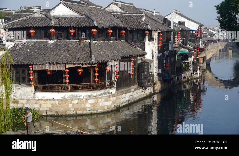 Traditional Chinese houses in XiTang Water Town,fishman boating ...