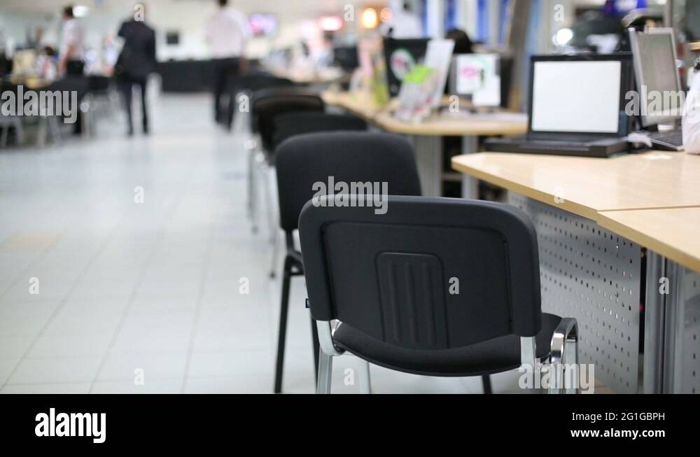 Rows of chairs and tables in car dealership office Stock Video Footage ...