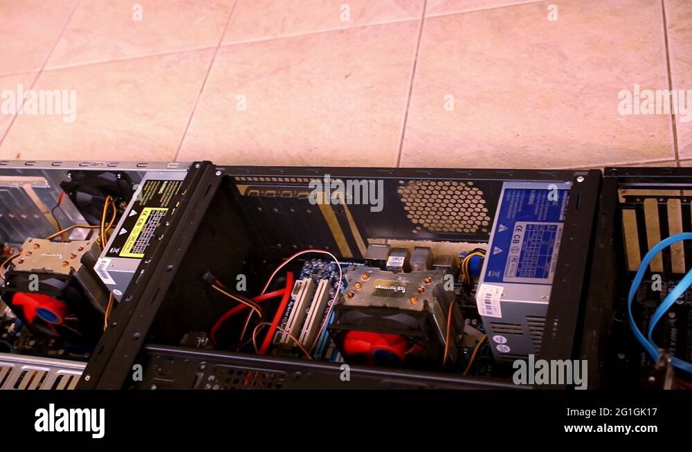 CPU Unit Server Room Data Center. Open the computer case. Video shift ...