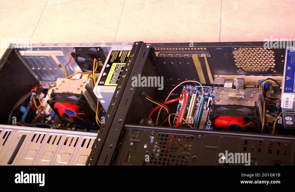 CPU Unit Server Room Data Center. Open the computer case. Video shift ...