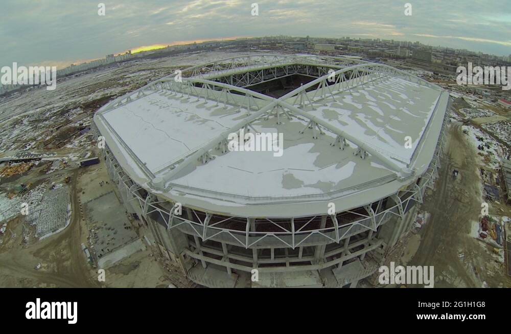 Cityscape with building site of football stadium. Aerial view Stock ...