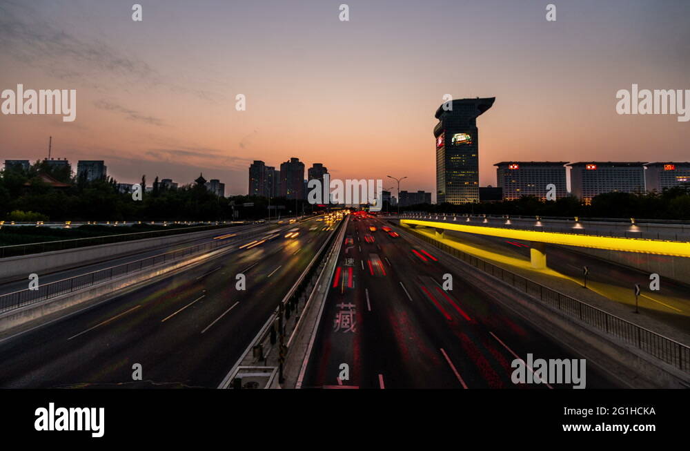The night view of North Fourth Ring Road near National stadium in ...
