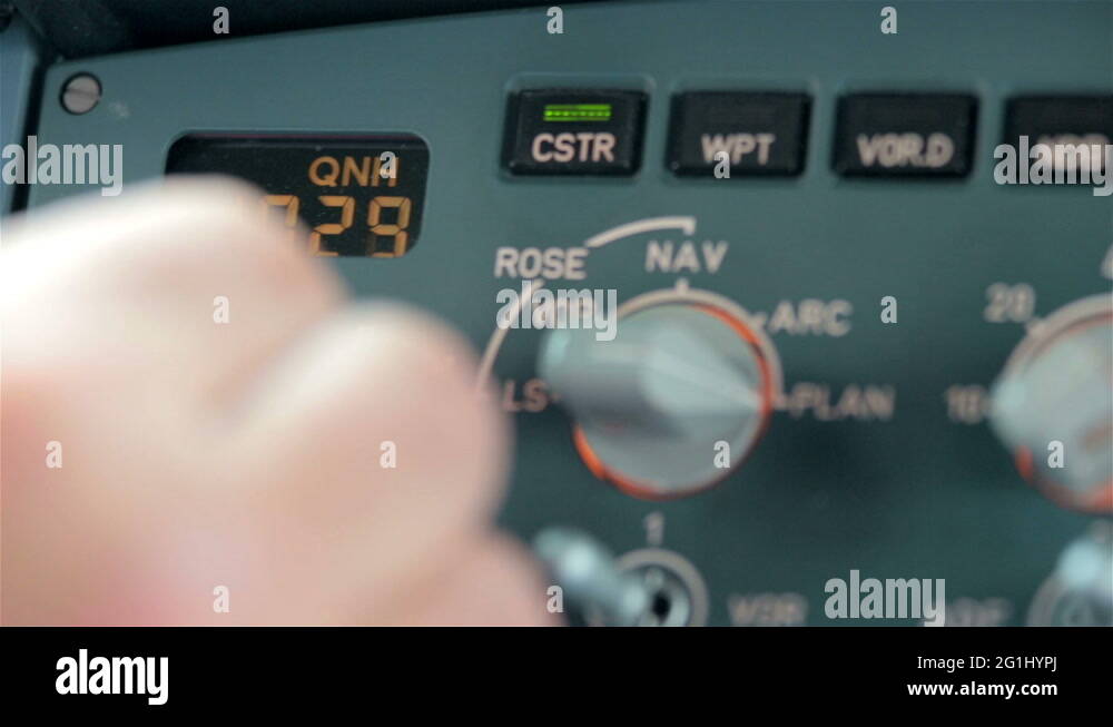 Glass cockpit cabin. Pilot switch electronic controls aircraft Airbus ...