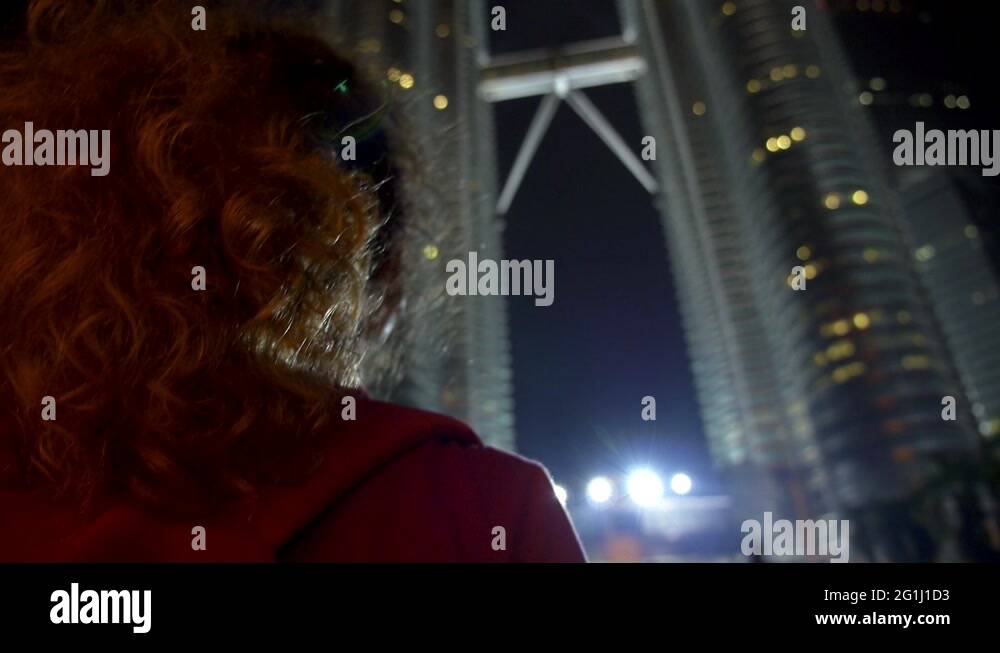 Female Tourist Admiring Skyscrapers Petronas Twin Towers Stock Video ...