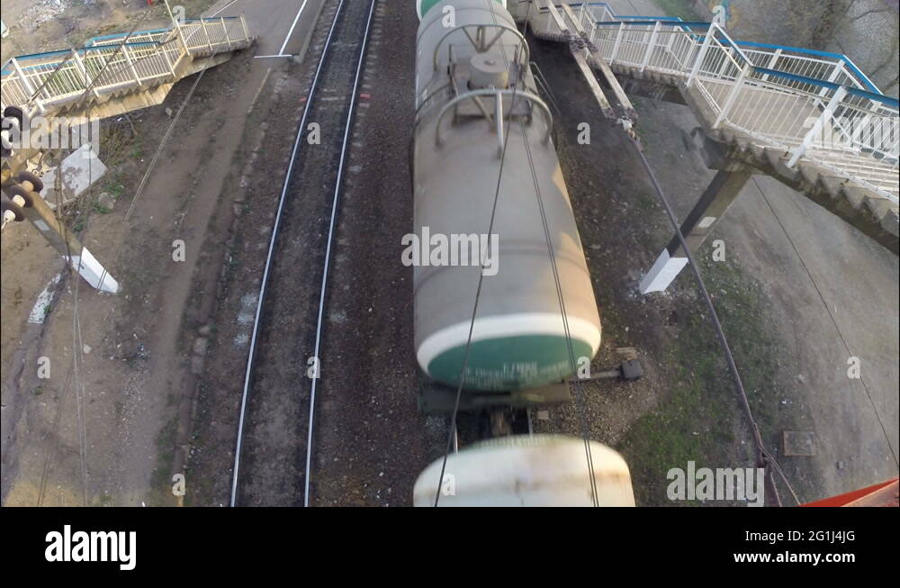 The railway, a freight train. Tanks, top view Stock Video Footage - Alamy