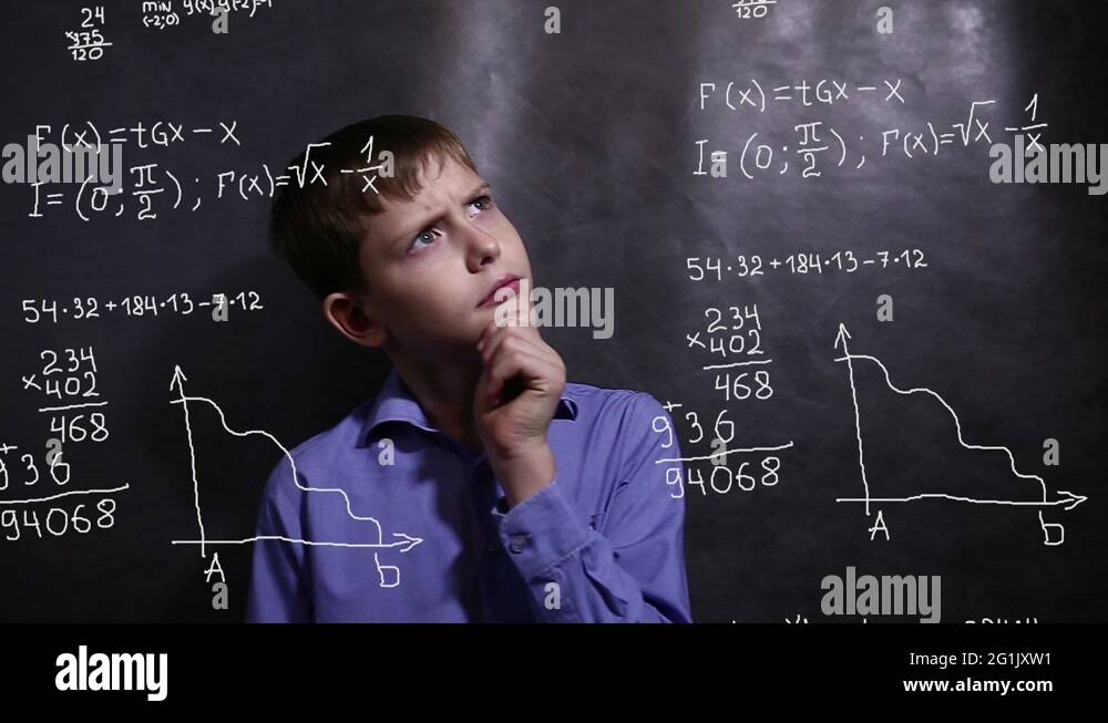 Student teenager boy thinks science formula math problem math ...