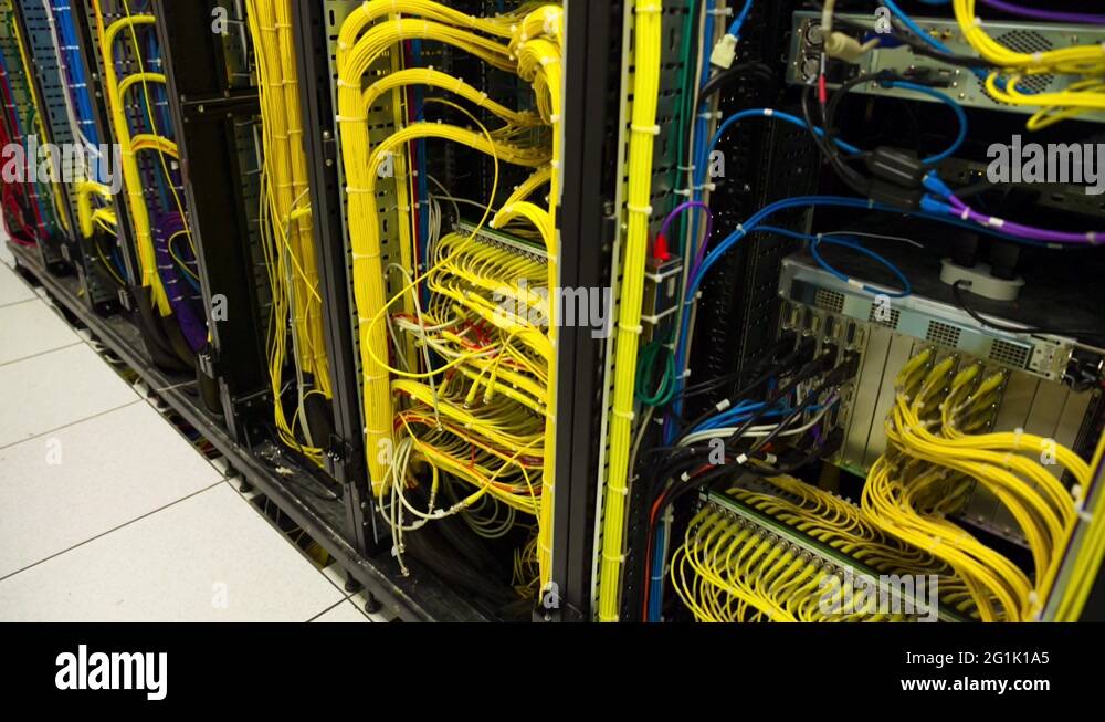 Back Side Of Modern Data Servers With Cables And Flashing Lights - Tilt ...