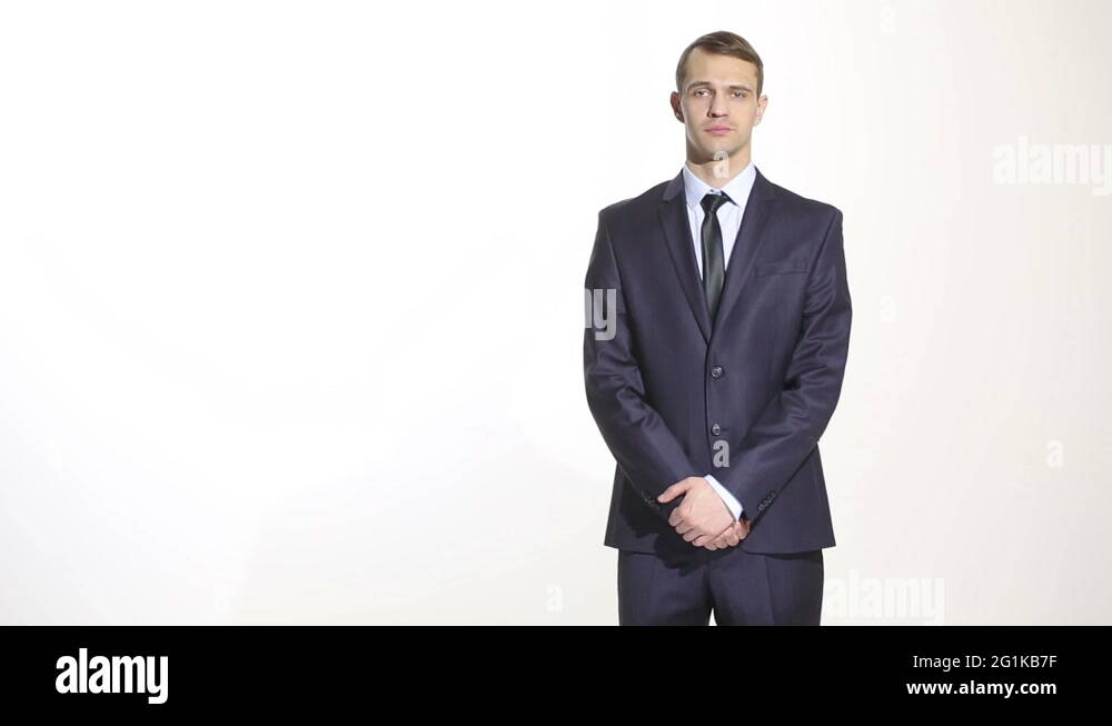 body language. man in business suit isolated white background. Training ...