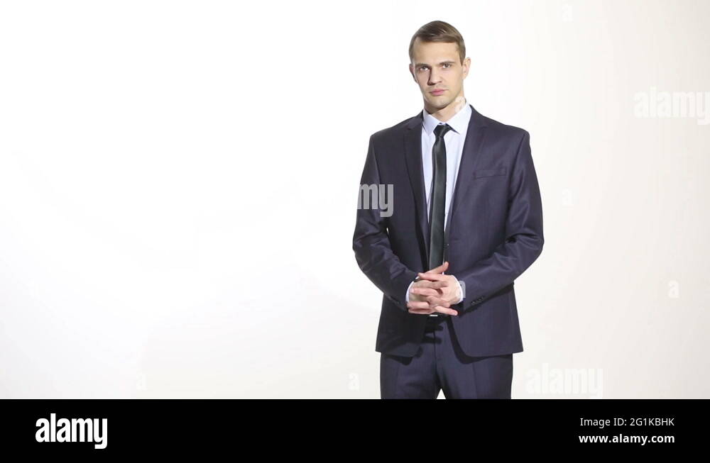 body language. man in business suit isolated white background. Training ...