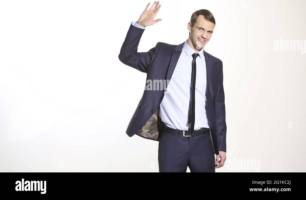 body language. man in business suit isolated white background. Training ...