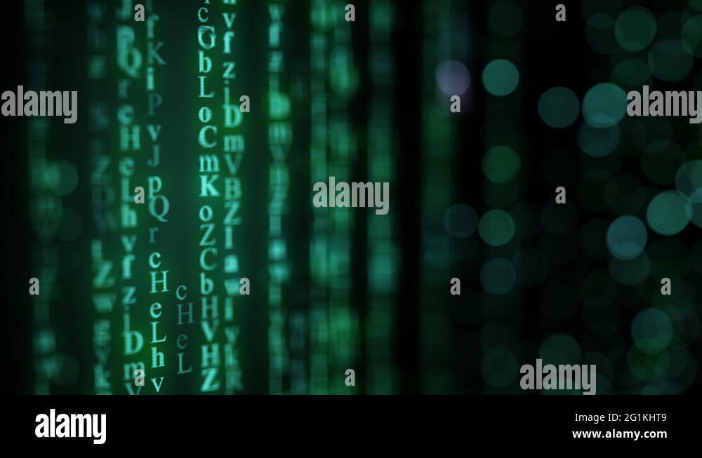 Green alphabet matrix rain on screen. Seamless loop animation. 4k UHD ...