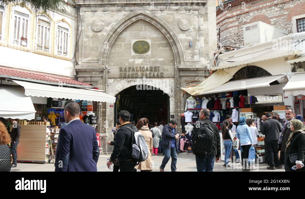 4k, crowd of people walking near central entry of Grand Bazaar,Istanbul ...