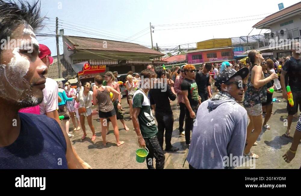 Crowd of People Dancing During Songkran New Year Festival on Street ...