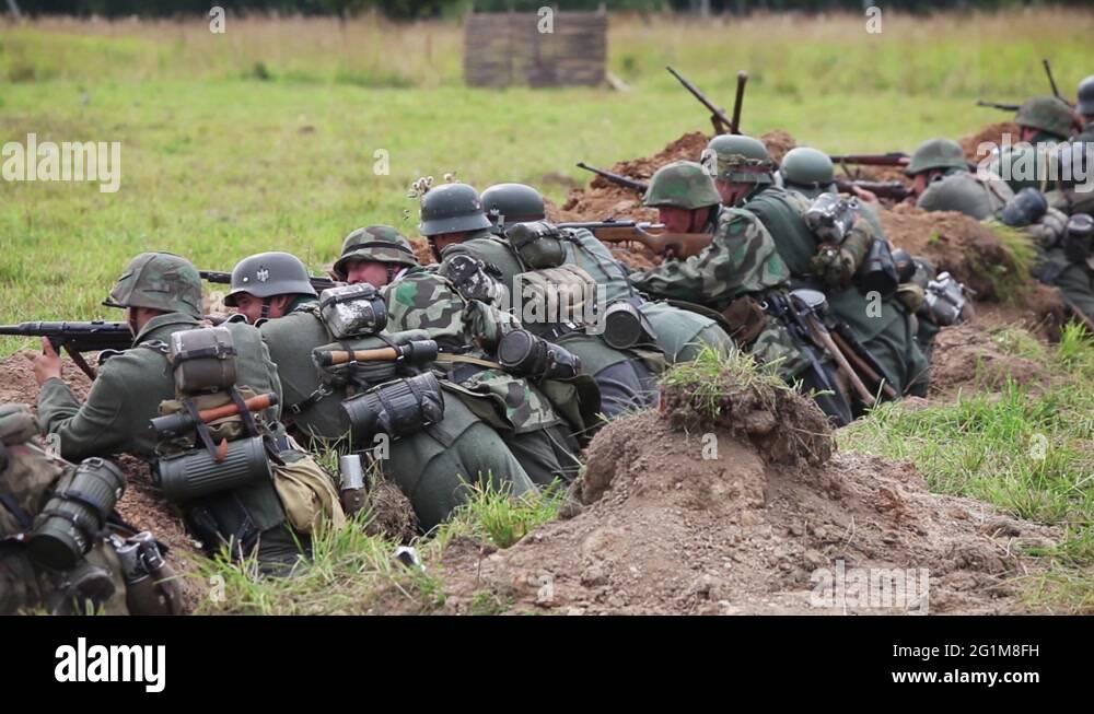 Historical reconstruction of the Second World War. German soldiers in ...