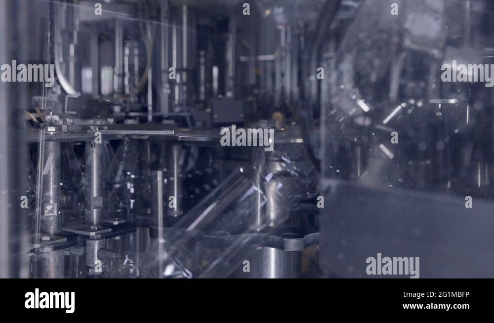 Modern clean Production line of pop and sodas, carbonated drinks. Empty ...