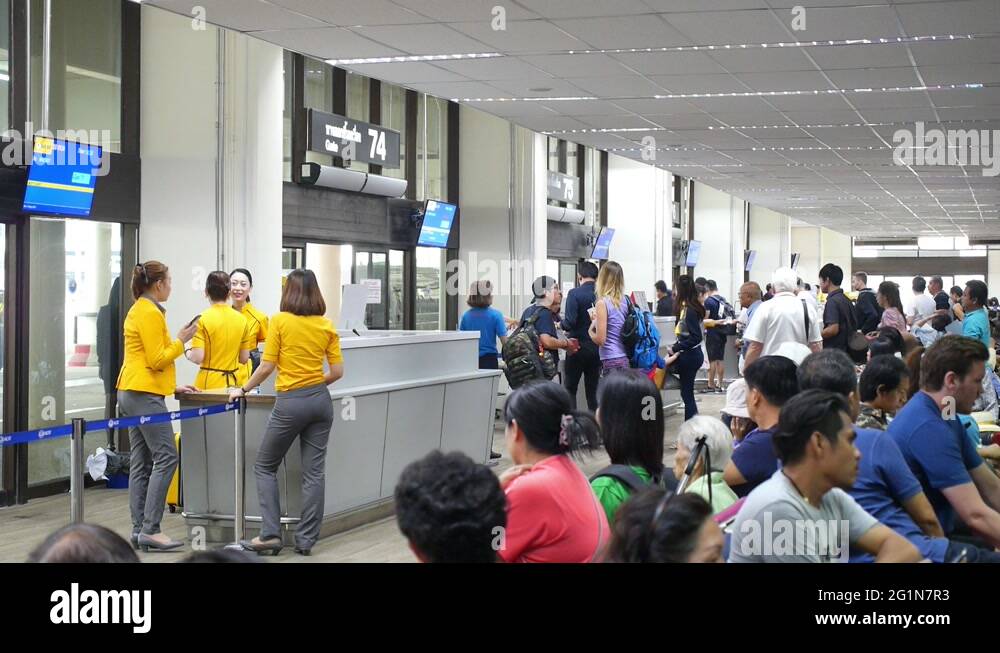 Lines of People at Boarding Gate in International Airport Stock Video ...