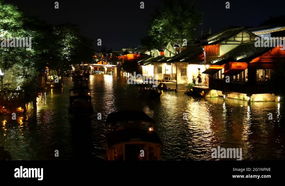 China Suzhou old city night canal view Stock Video Footage - Alamy