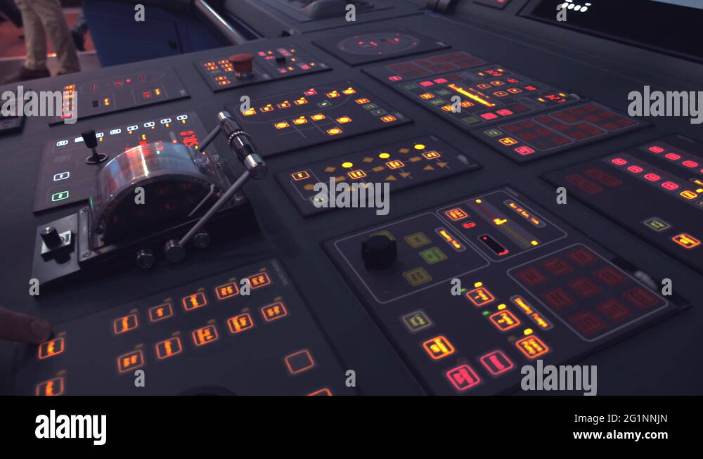 Central control panel with illuminated buttons and lever arm Stock ...