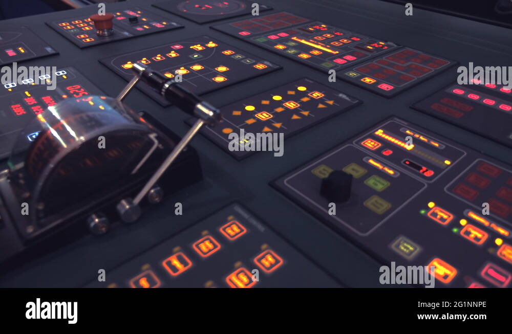 Central control panel with illuminated buttons and lever arm Stock ...