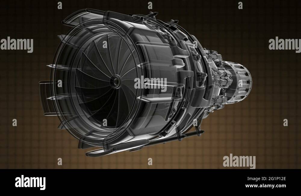 rotate jet engine turbine of plane, aircraft concept, aviation and ...