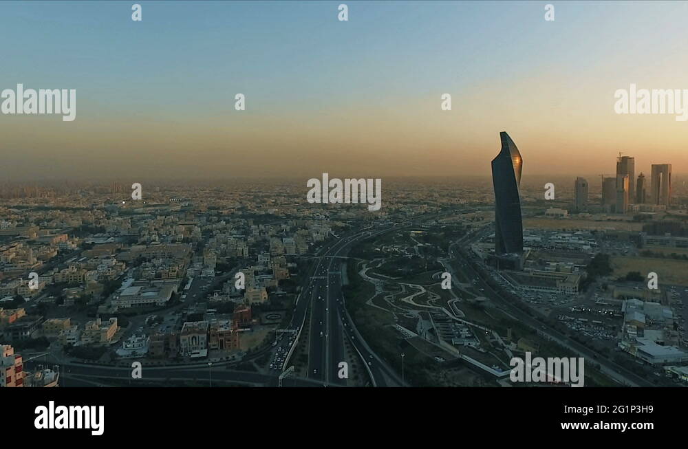 Kuwait skyline at sunset. Some famous places in Kuwait shooting from ...