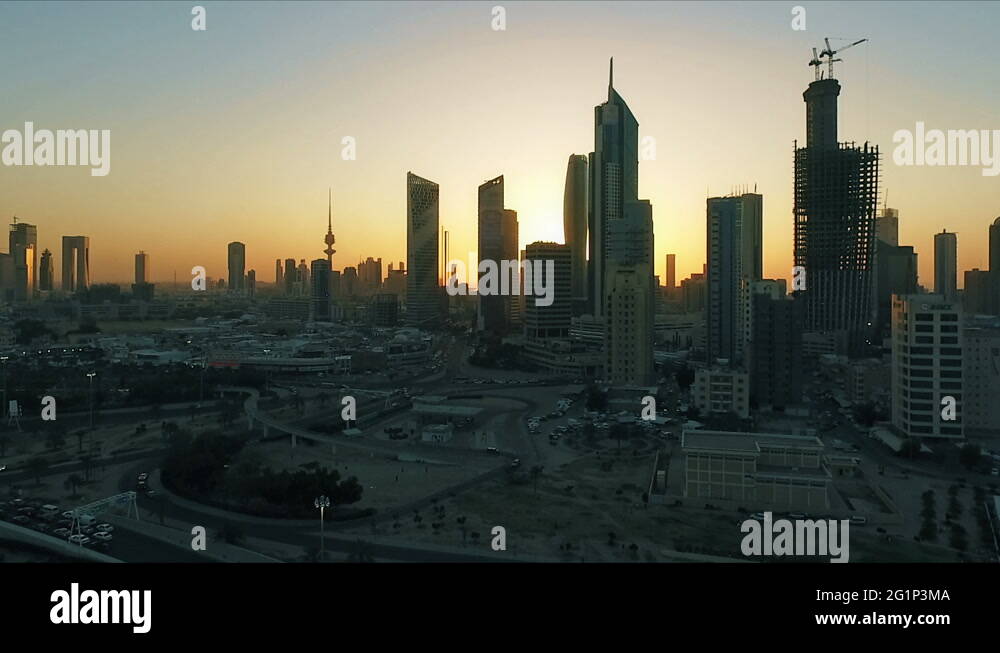 Kuwait skyline at sunset. Some famous places in Kuwait shooting from ...