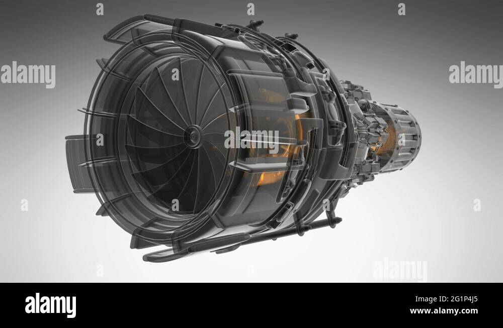 rotate jet engine turbine of plane, aircraft concept, aviation and ...
