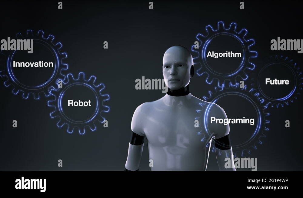 Gear with Future, Programming, Algorithm, Innovation, Robot touching 'A ...