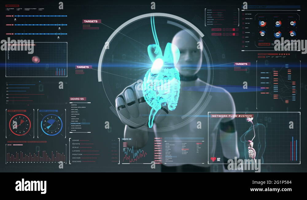 Robot touching body scanning internal organs, Digestion in digital ...