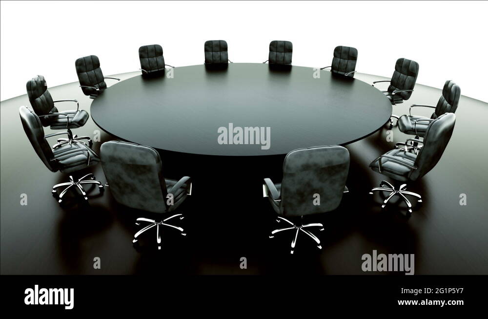 boardroom, meeting room and conference table with notebooks. Business ...