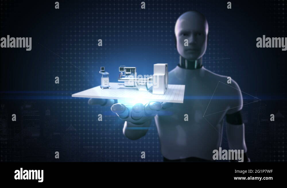 Robot open palm, MRI scanner, Remote diagnostic technology. no wall ...
