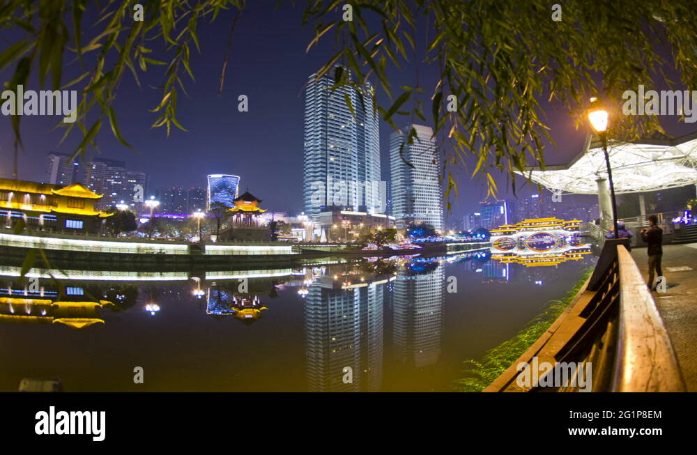 China's night at the lounge Bridges in funan river time-lapse ...