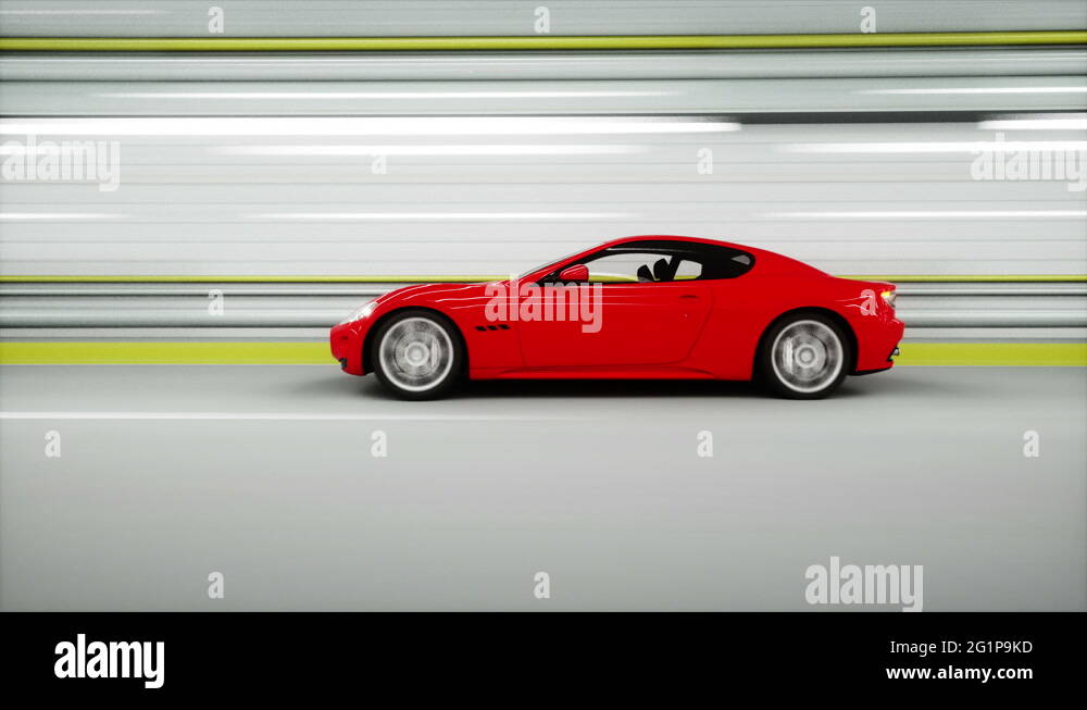 red sport car in a tunnel. fast driving. realistic 4k animation Stock ...