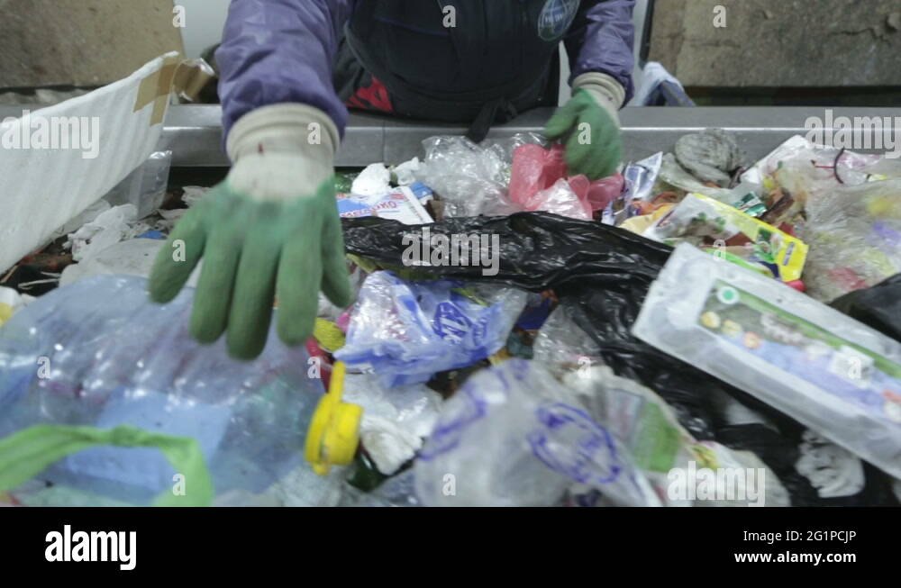 Waste sorting. Conveyor for sorting. Recycling waste Stock Video ...