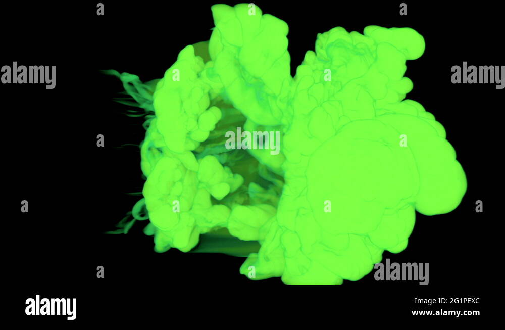 computer graphics like green ink spreading in the water on a black ...