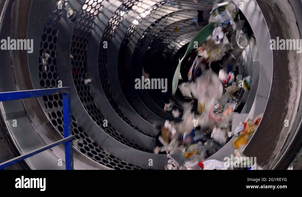 Trash sorting machine working at a trash recycling plant Stock Video ...